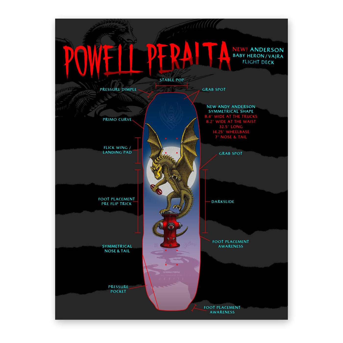Powell-Peralta Andy Anderson Hydrant Vajra Flight Skateboard Deck, Sha